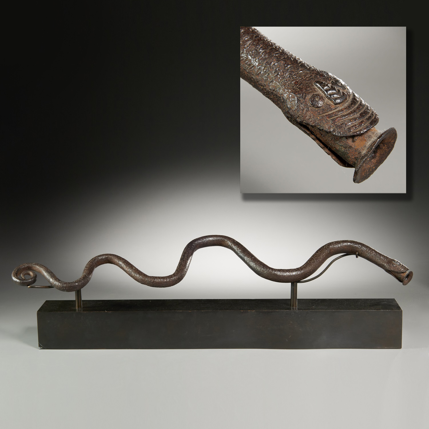 Large antique Indian forged iron serpent horn | Barnebys