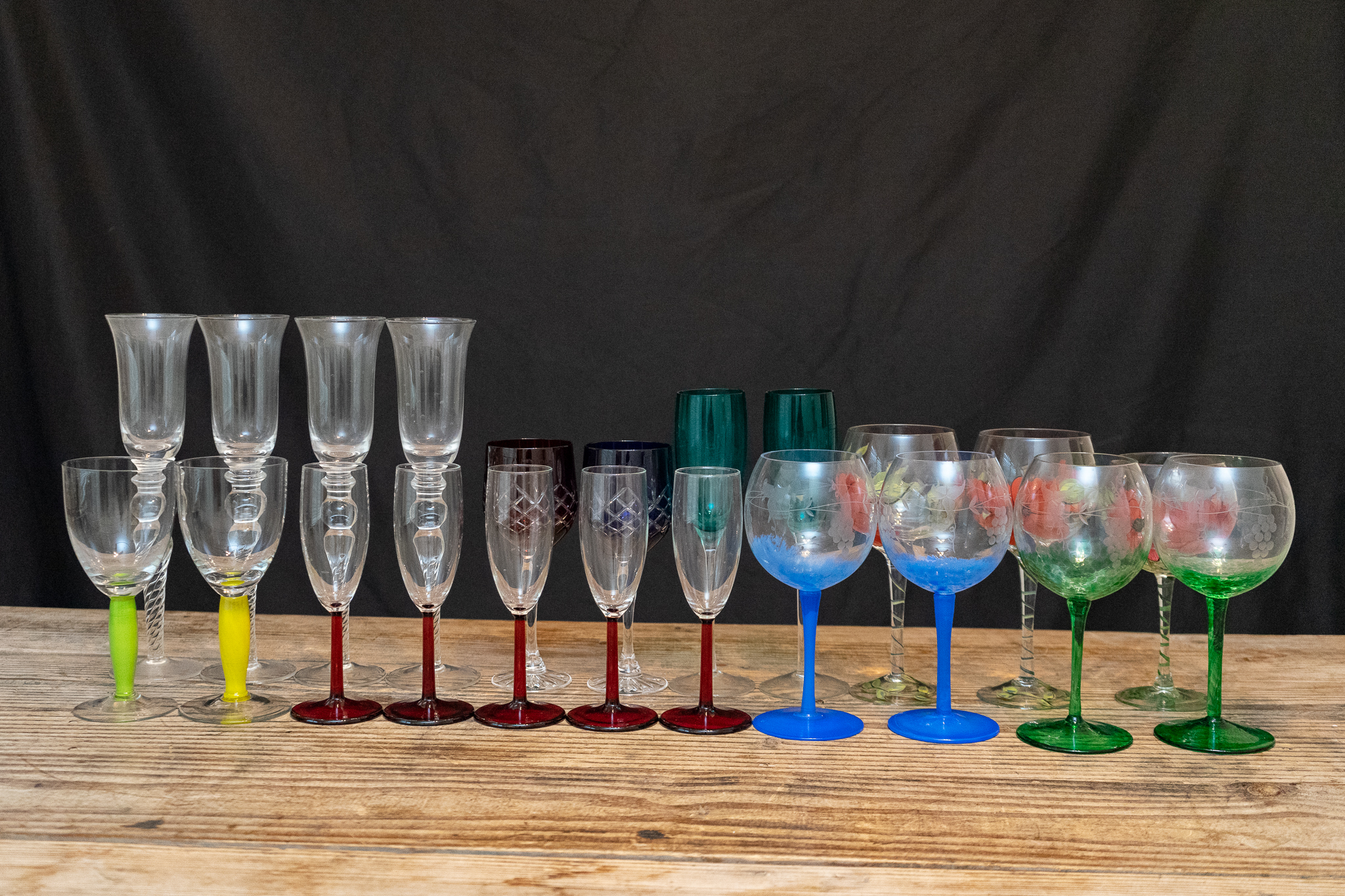 Collection of Colorful Stemware | Harritt Group, Inc