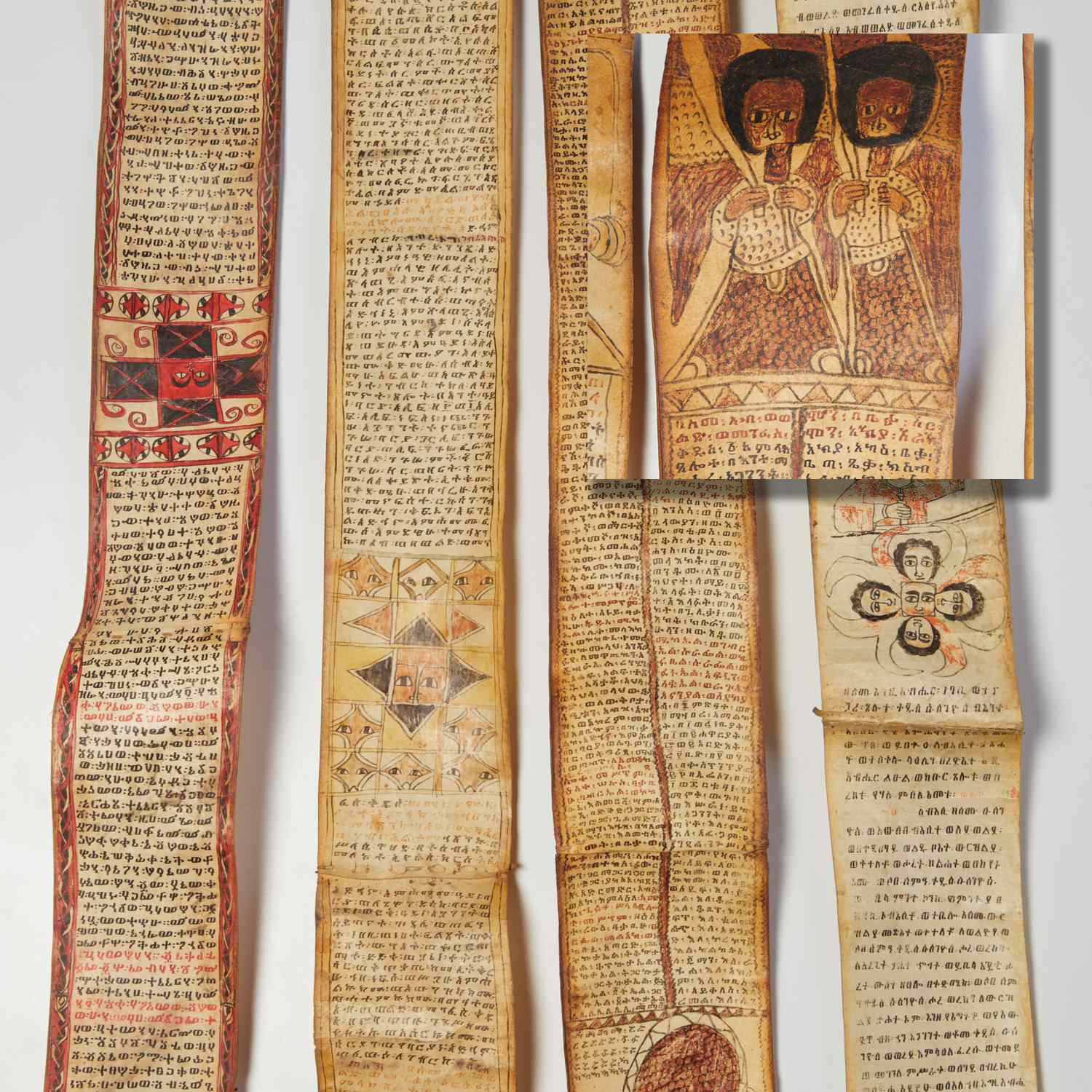 (4) Ethiopian illuminated Coptic prayer scrolls | Barnebys