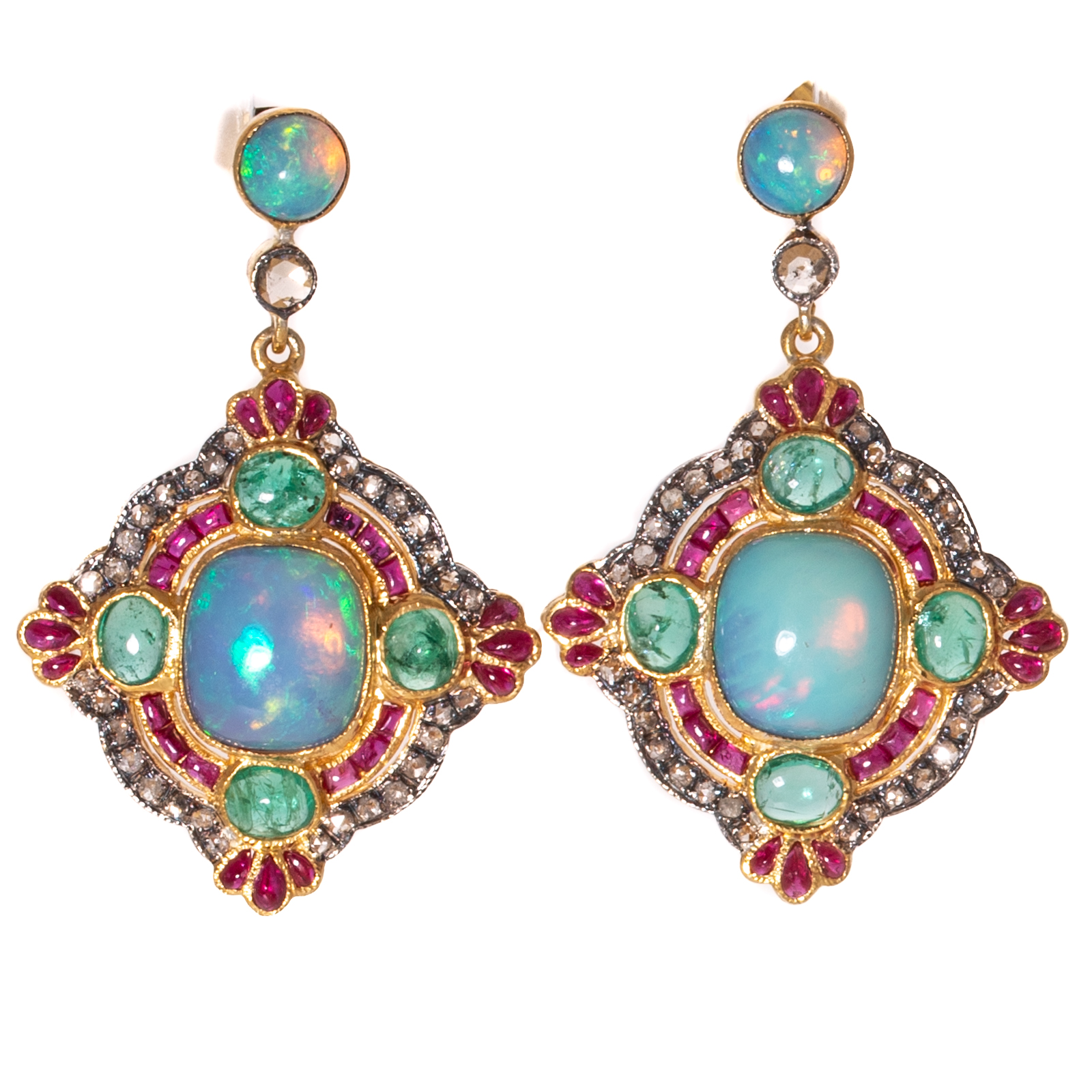 A Pair of Opal, Ruby, Diamonds & Emerald Earrings | Alex Cooper - Fine Art